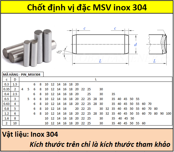 Chốt định vị đặc inox 304 D10 Siêu thị ốc vít