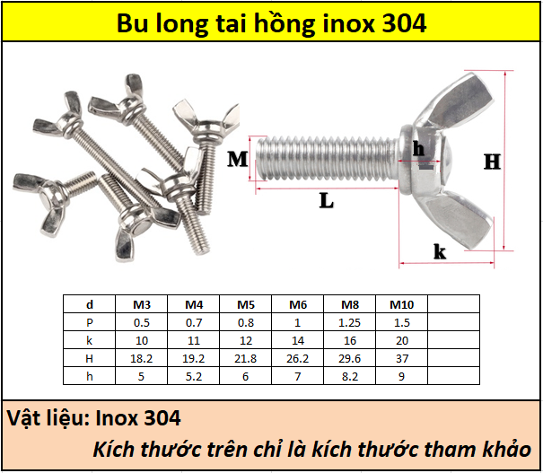Bu lông tai hồng inox 304 M8 Siêu thị ốc vít
