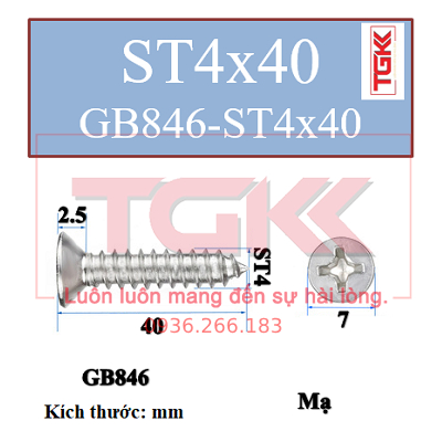 Vít gỗ đầu bằng mạ-ST4x40 GB846 Siêu thị ốc vít