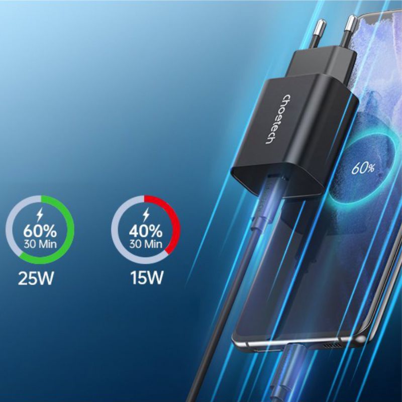 Bộ sạc nhanh Type C 25W Choetech PD6003 (PD/ QC3.0 Quick charger, With Cable) - Hàng chính hãng ...