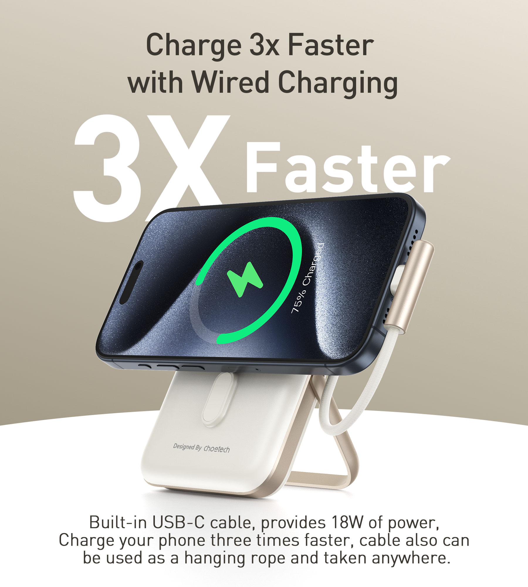 Pin dự phòng Magsafe kèm chân đỡ và tích hợp dây cáp Type C Choetech B735 công suất 20w dung ...