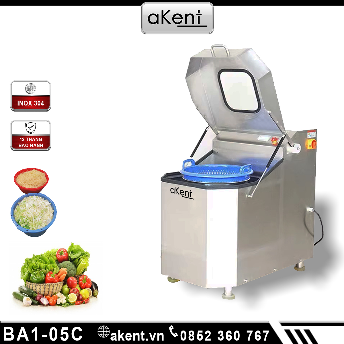Máy vắt rau củ sấy ly tâm tự động có bằng biến tần BA1-05C AKENT.VN