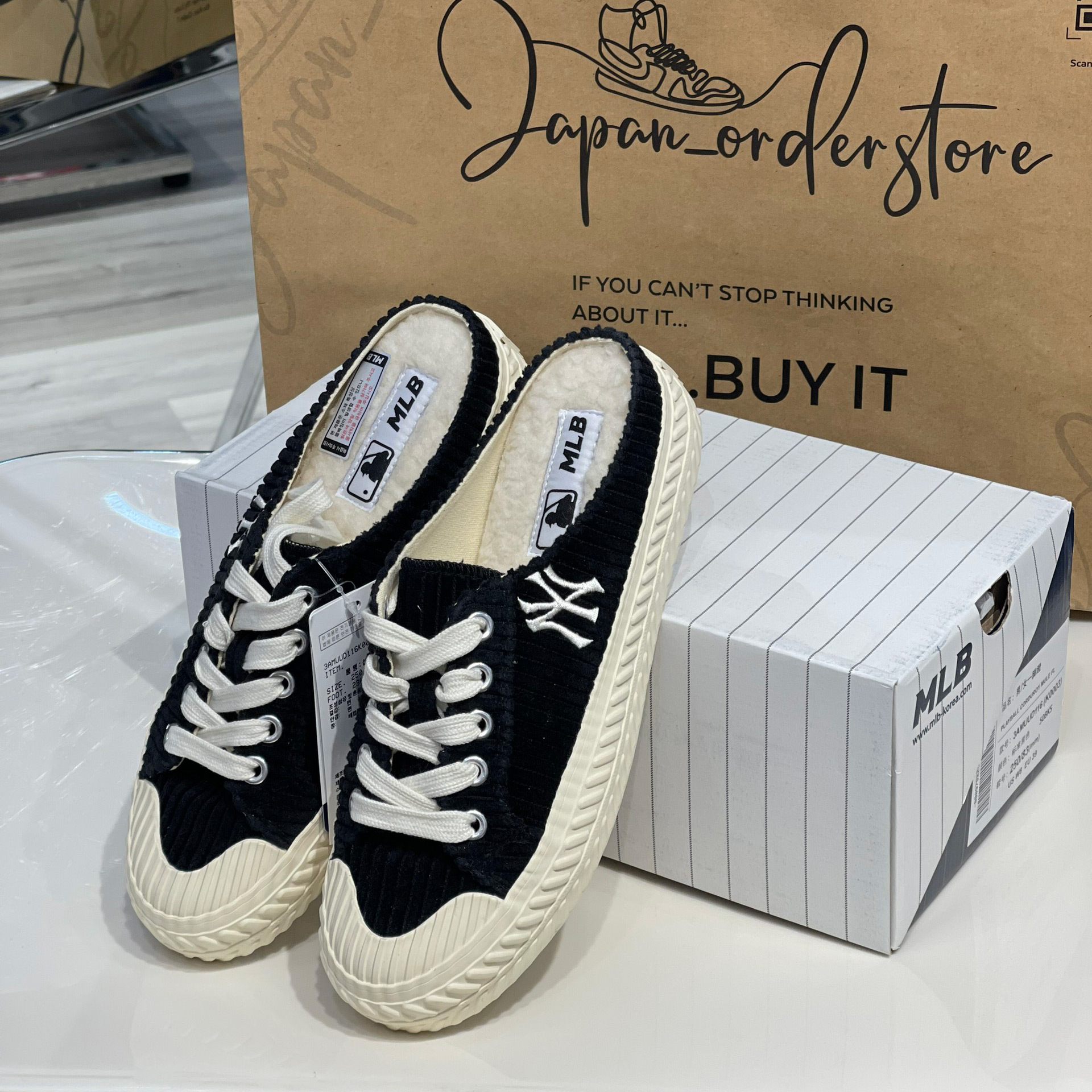 Giày MLB PlayBall Corduroy Mule Black 3AMUUD116-50BKS