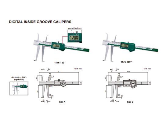 Thước cặp điện tử đo rãnh INSIZE 1176-150 (8-150mm/0.31-6") | QTECH