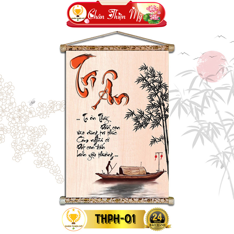 Tranh Thư Pháp Treo Tường CHÂN THIỆN MỸ, Tranh Canvas Phủ Kim Sa ...