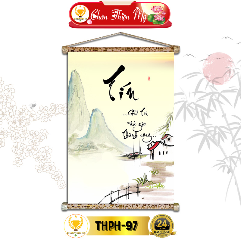 Tranh Thư Pháp ChÂn ThiỆn MỸ Tranh Vải Treo Tường Phủ Kim Sa 40x60cm