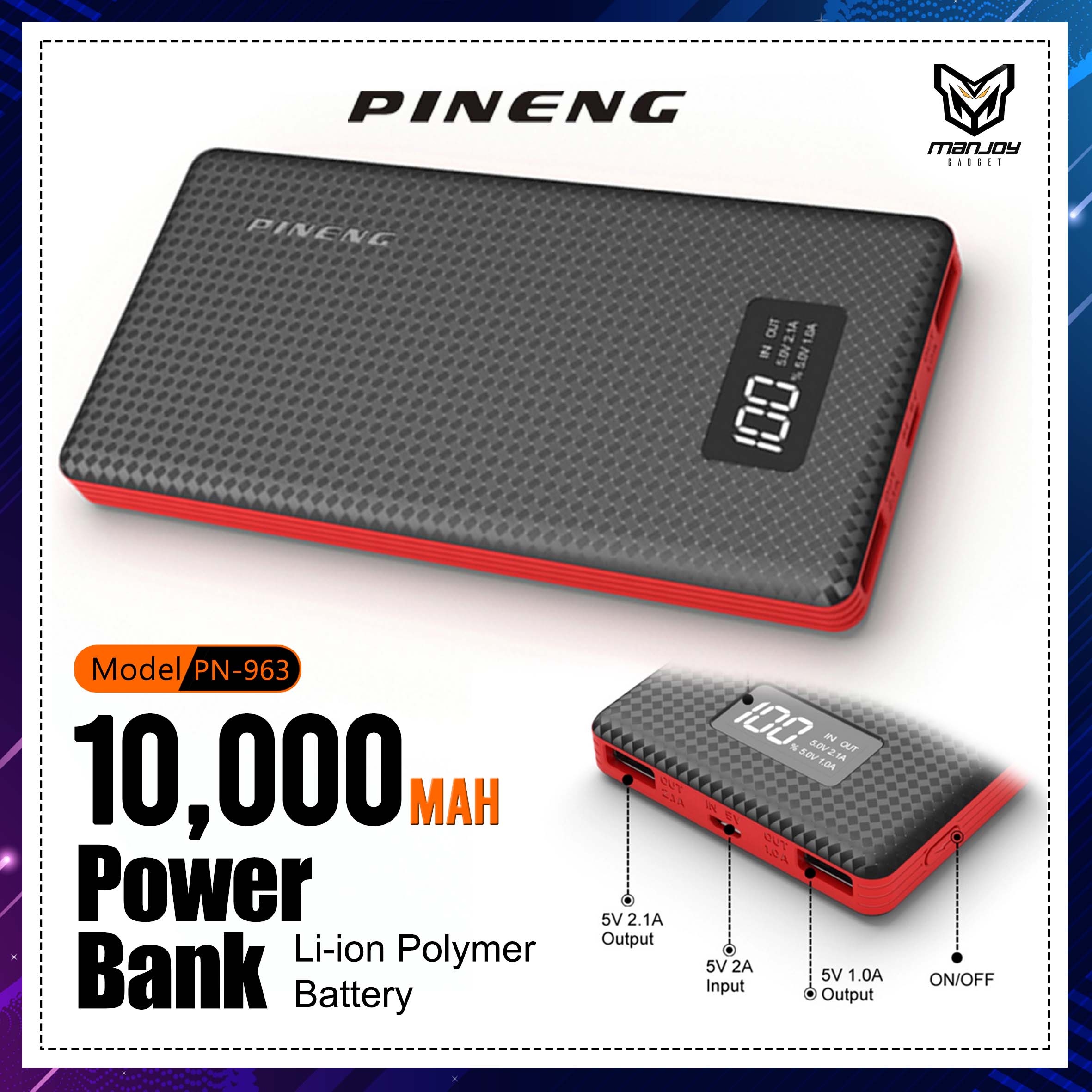 Pin sạc dự phòng PINENG PN-963 10.000 mAh có màn hình LCD chính hãng ...