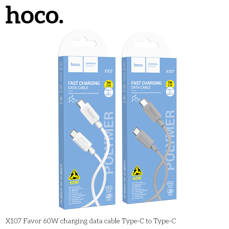 Cáp sạc nhanh 60w HOCO X107 (c-c) 2 đầu type c ra type-c PD 1M chính hãng [BH 1 năm]