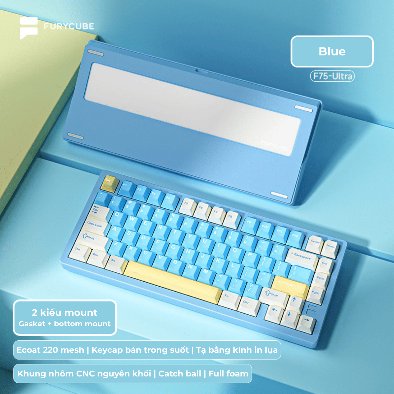 Bàn phím cơ Furycube F75 Ultra - Khung nhôm CNC, Catch ball cao cấp | Kicap