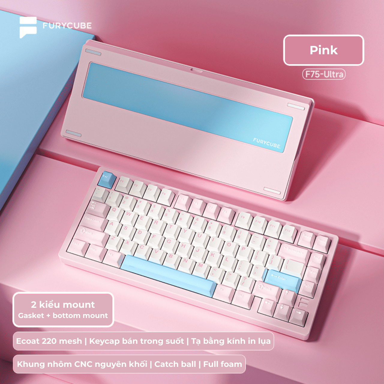 Bàn phím cơ Furycube F75 Ultra - Khung nhôm CNC, Catch ball cao cấp | Kicap