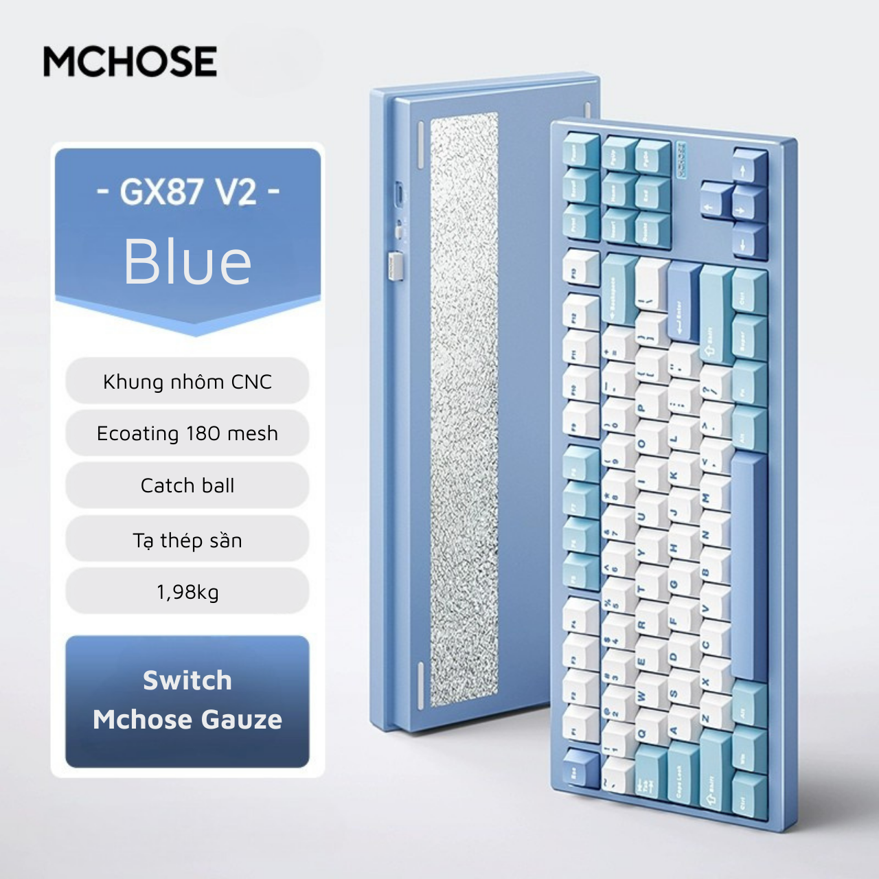 Bàn phím cơ Mchose GX87 V2 - Catch Ball, Anode siêu mịn | Kicap