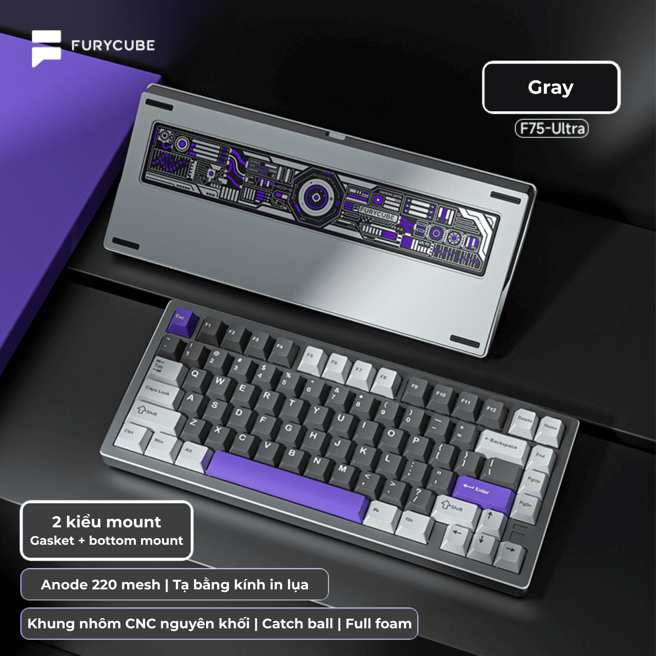 Bàn phím cơ Furycube F75 Ultra - Khung nhôm CNC, Catch ball cao cấp | Kicap