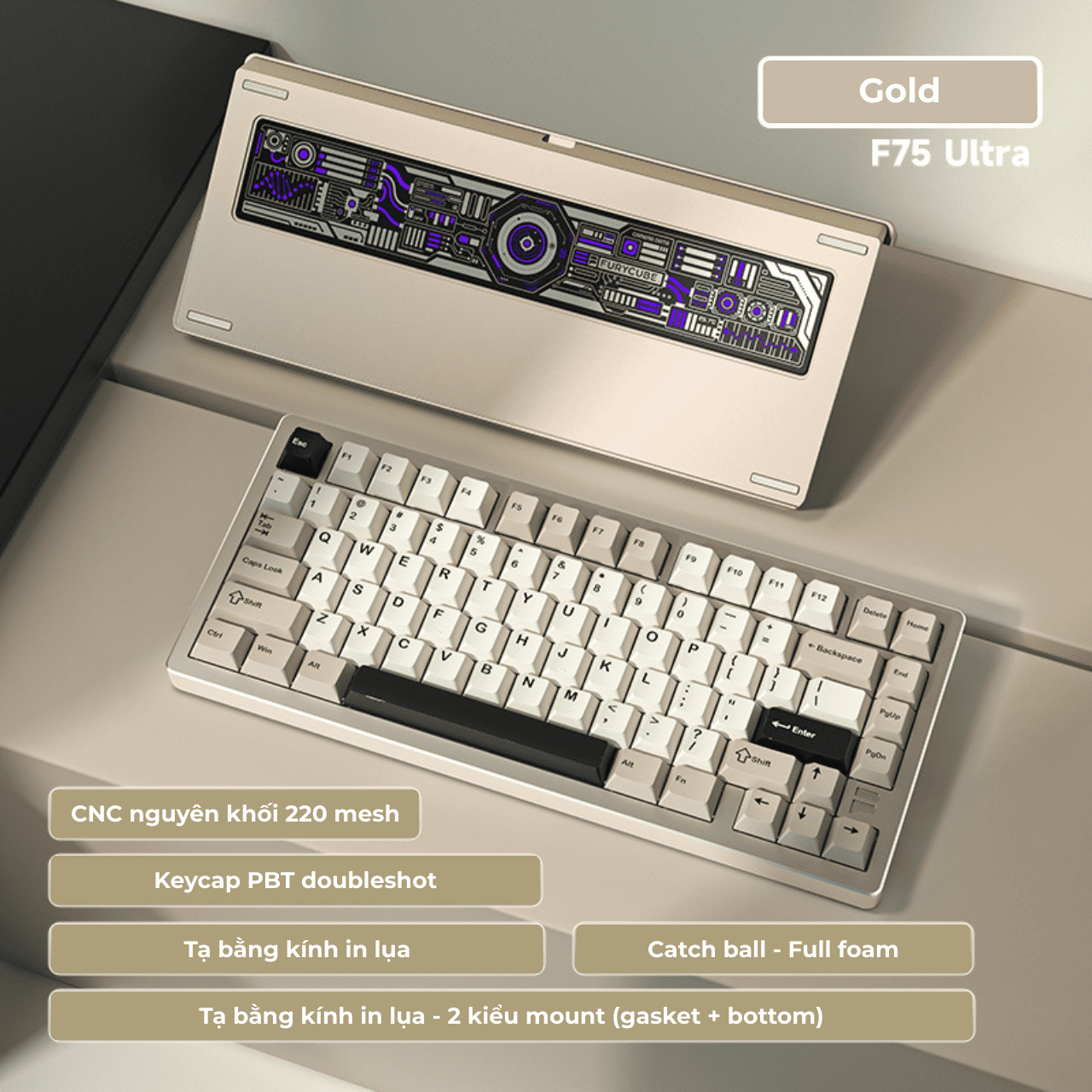 Bàn phím cơ Furycube F75 Ultra - Khung nhôm CNC, Catch ball cao cấp | Kicap