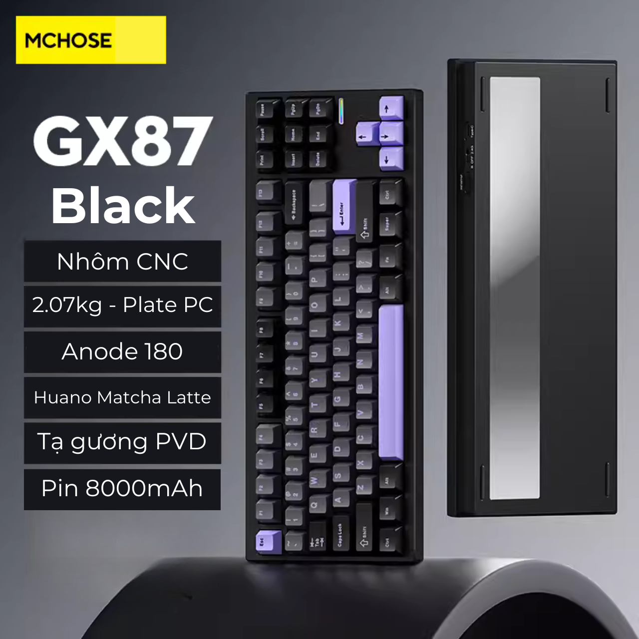 Mchose GX87 - Bàn phím cơ khung nhôm TKL 3 mode, có tạ | Kicap