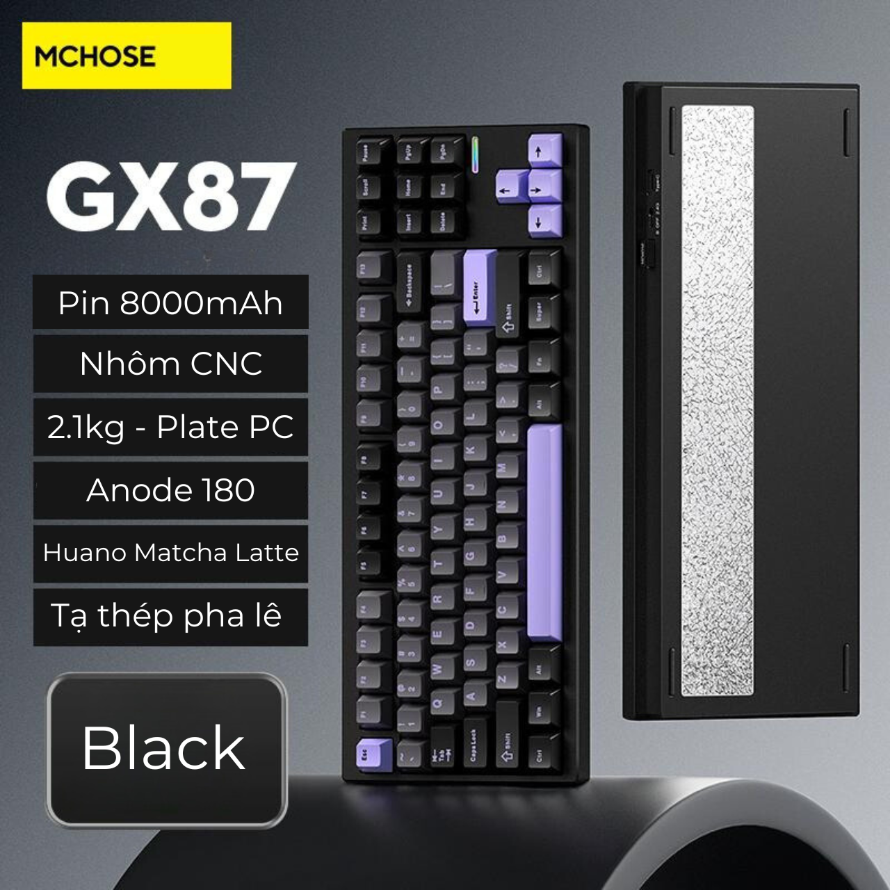 Mchose GX87 - Bàn phím cơ khung nhôm TKL 3 mode, có tạ | Kicap