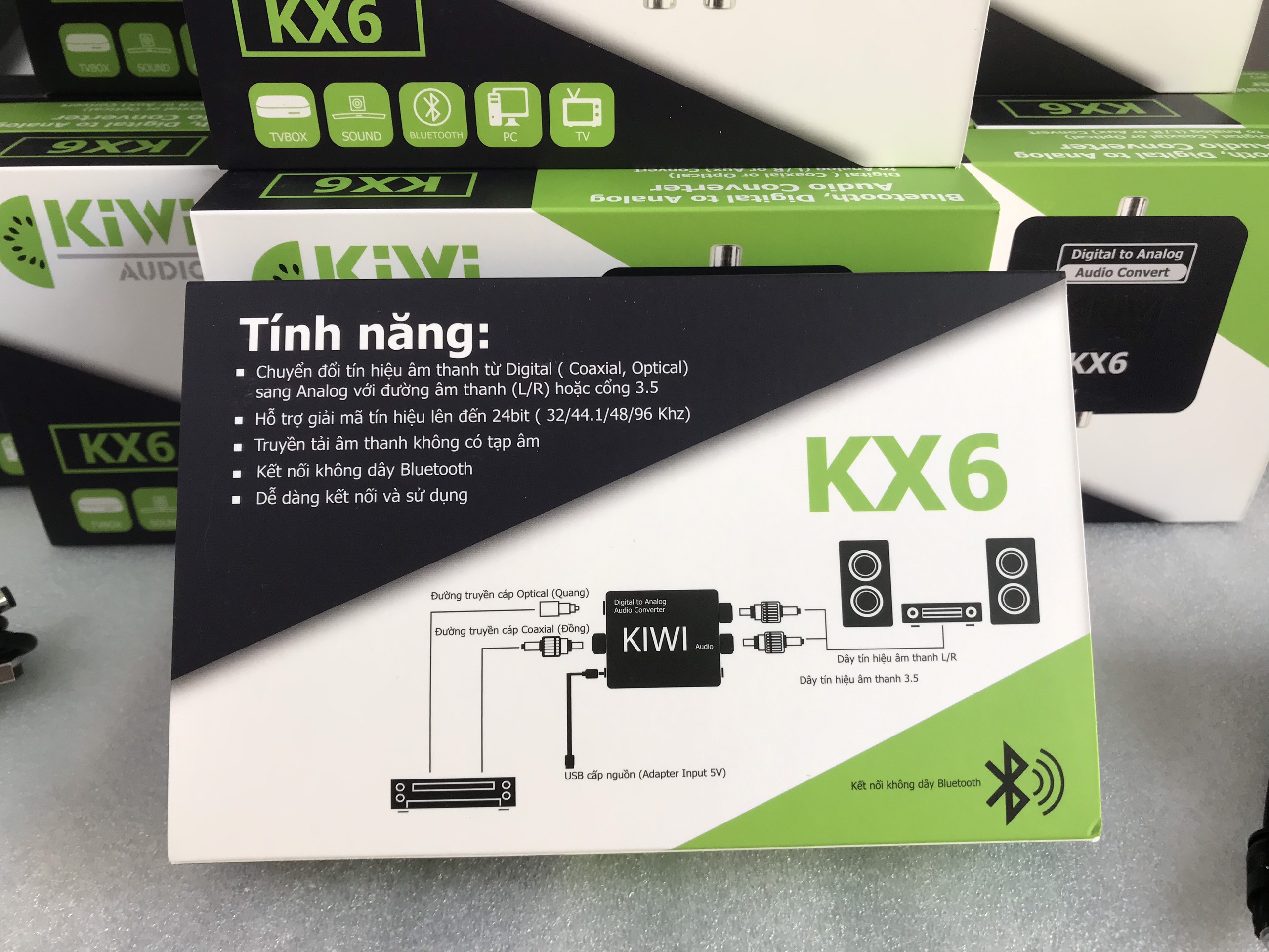 Bộ chuyển đổi âm thanh hỗ trợ bluetooth kiwi KX6, bộ giải mã tín hiệu âm thanh từ tivi xuống dàn ...