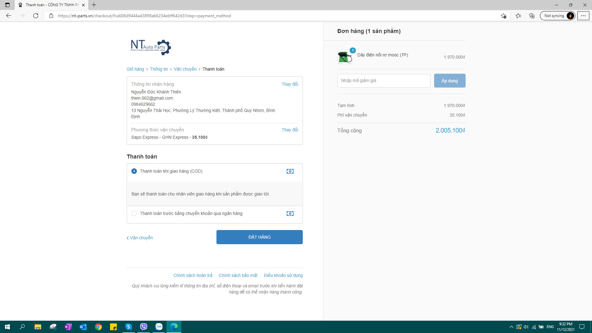 Hướng dẫn mua hàng tại website: nt-parts.vn