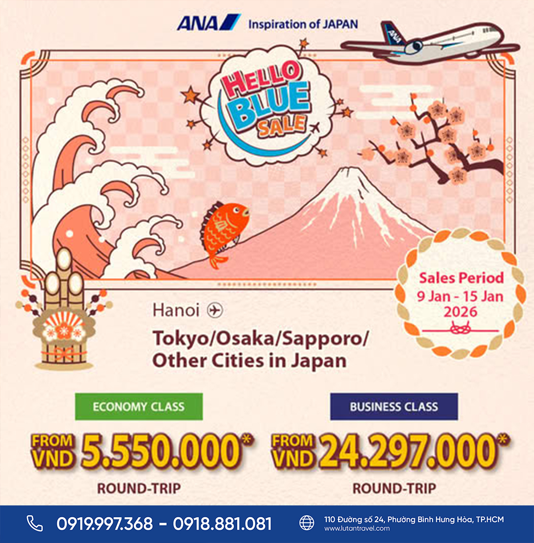 ANA Hello Blue Sale 2026: Bay Nhật Bản Khứ Hồi Chỉ Từ 5.550.000 VNĐ