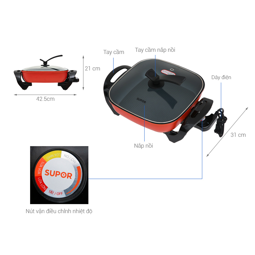 Chảo Lẩu Điện Đa Năng Supor H30FK802VN-136 5L 1360W | TUVINA