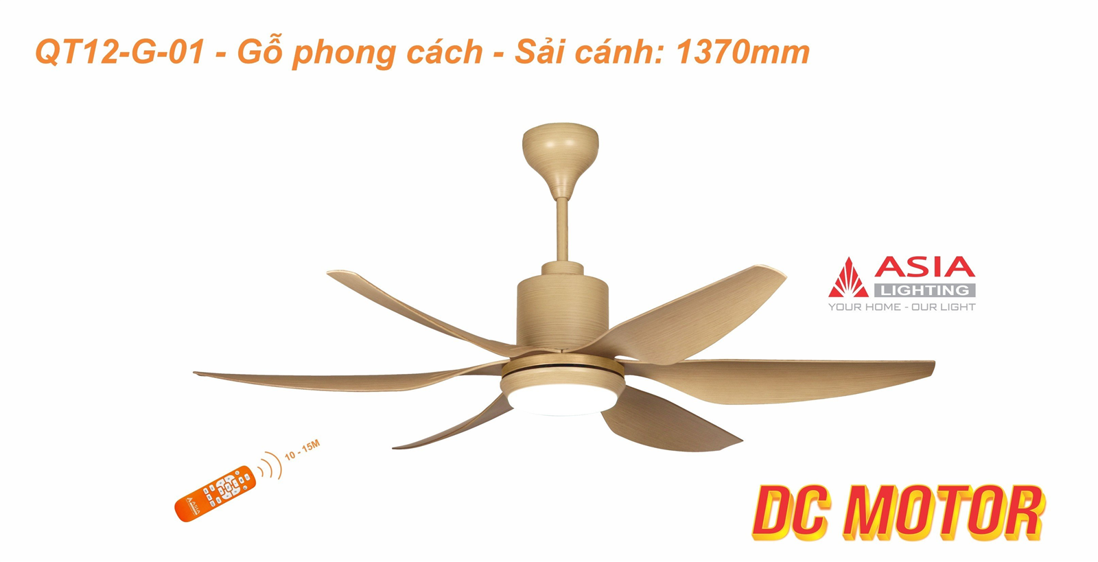 Quạt Trần 6 cánh QT12-G-01 – Gỗ Phong Cách - Asia Lighting