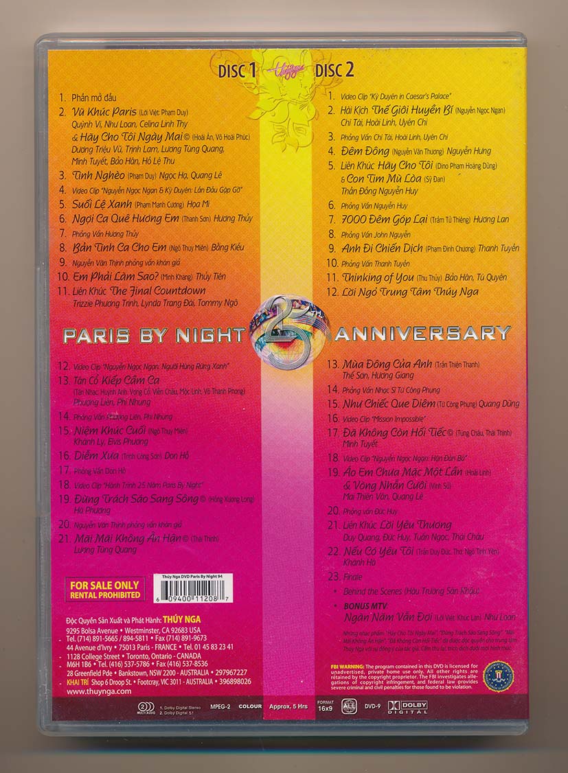 DVD Thúy Nga - PBN 94 - Paris by Night 25th Anniversary (USED) KGTUS