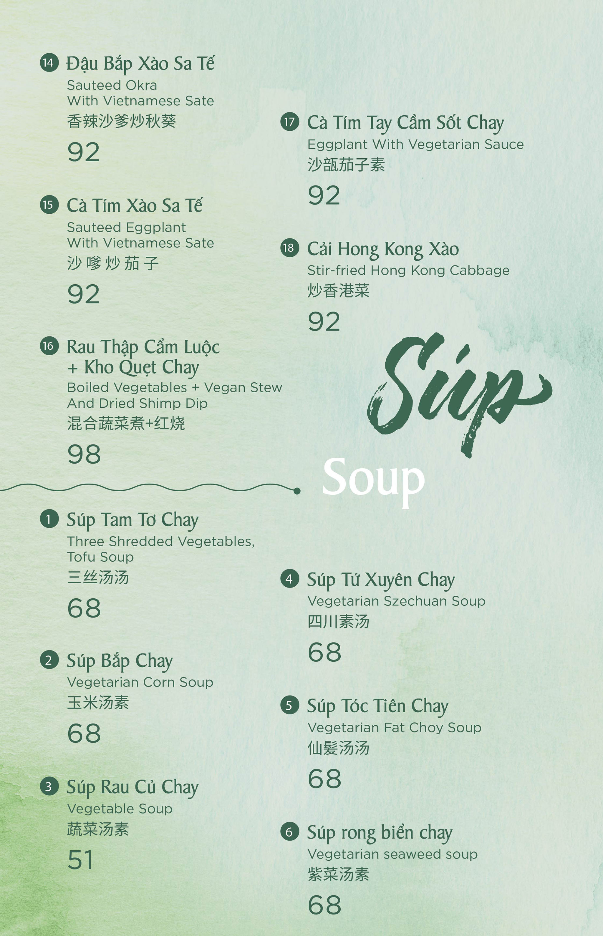 Menu Chay | tanhaivan.com