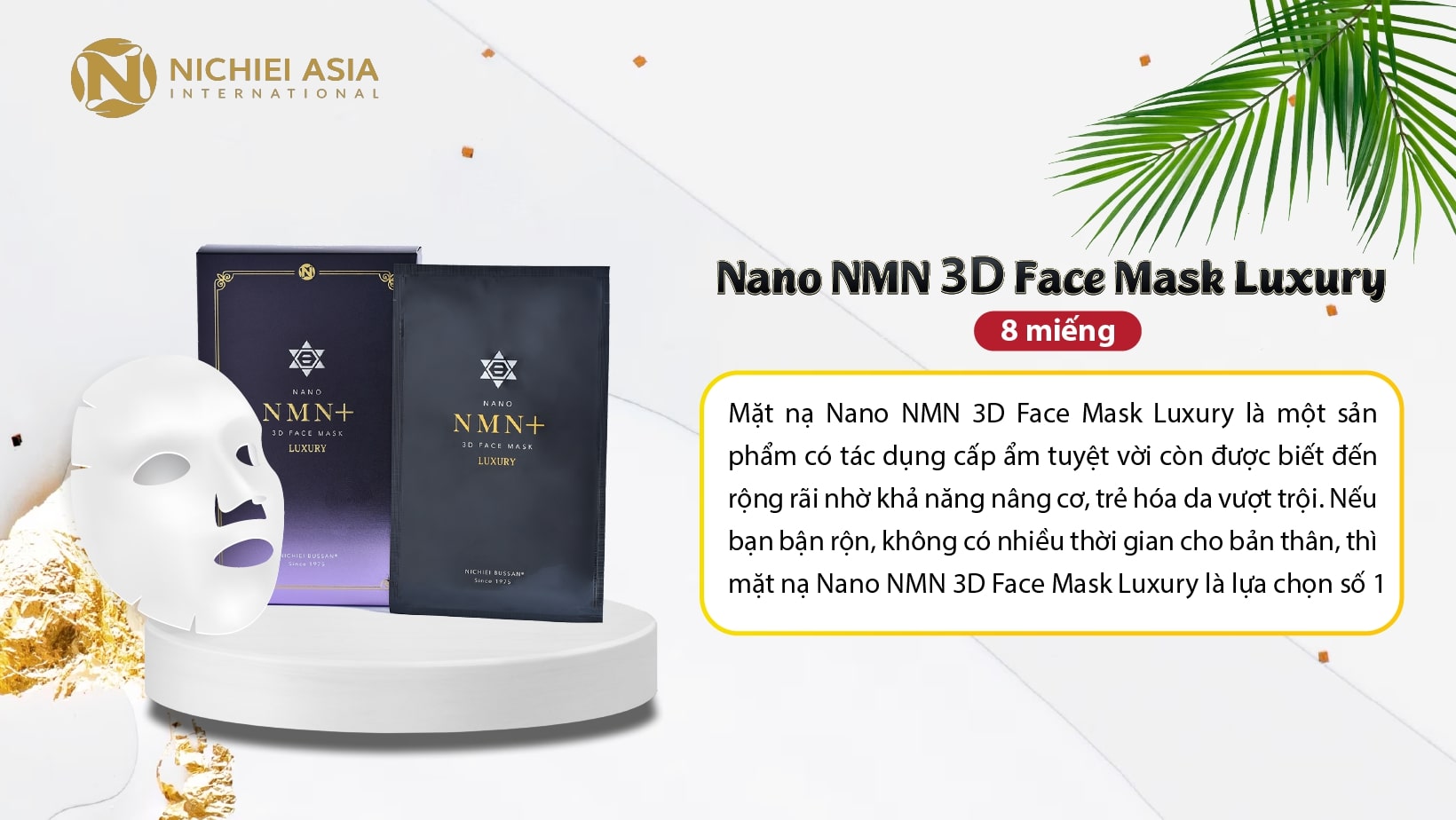 Mặt Nạ Nano NMN 3D Face Mask Luxury 8 miếng Nichiei Asia