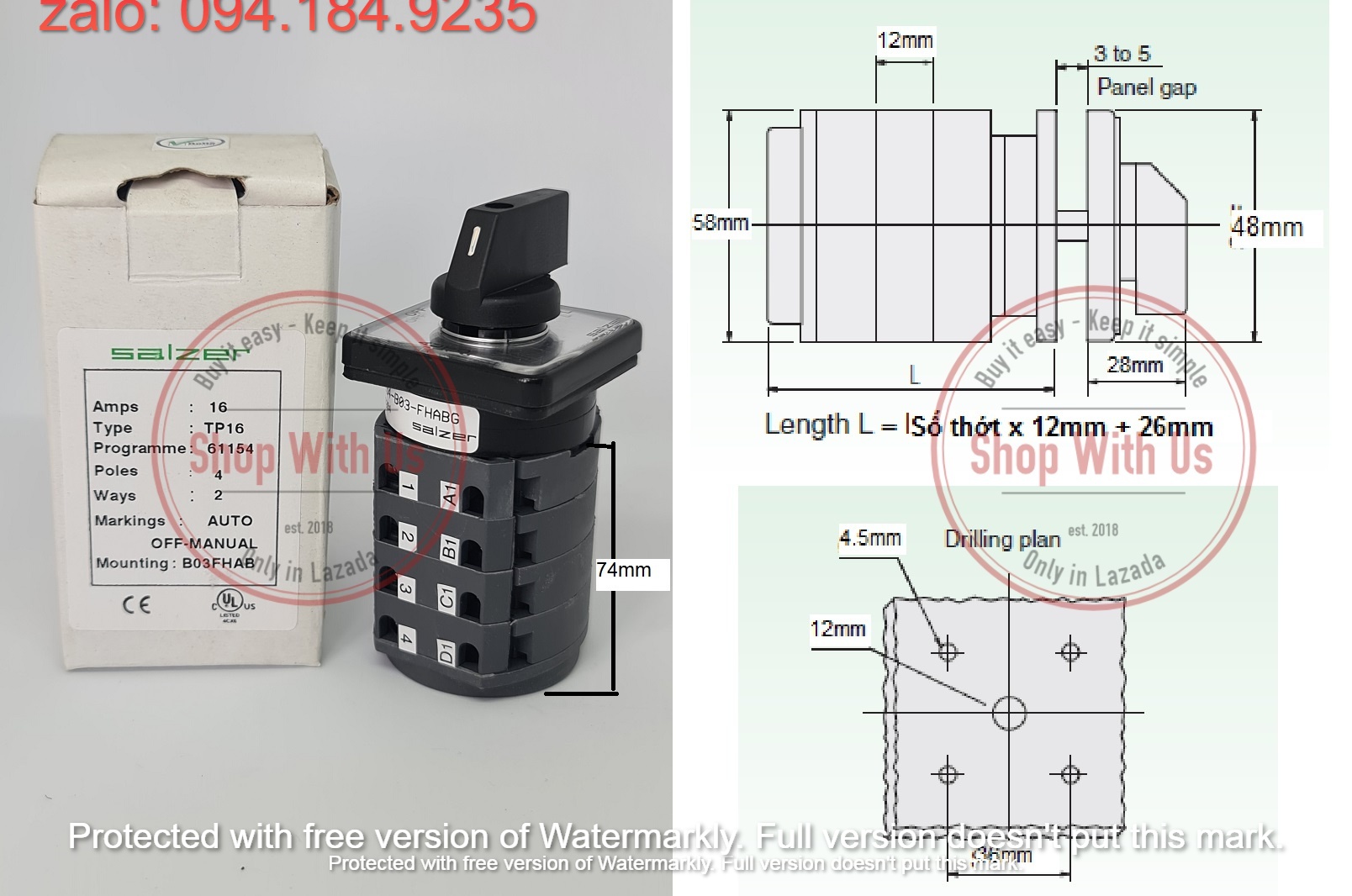 Công tắc xoay Auto/Man Salzer TP16 61154 | 16A, AUTO–OFF–MAN | Shop With Us