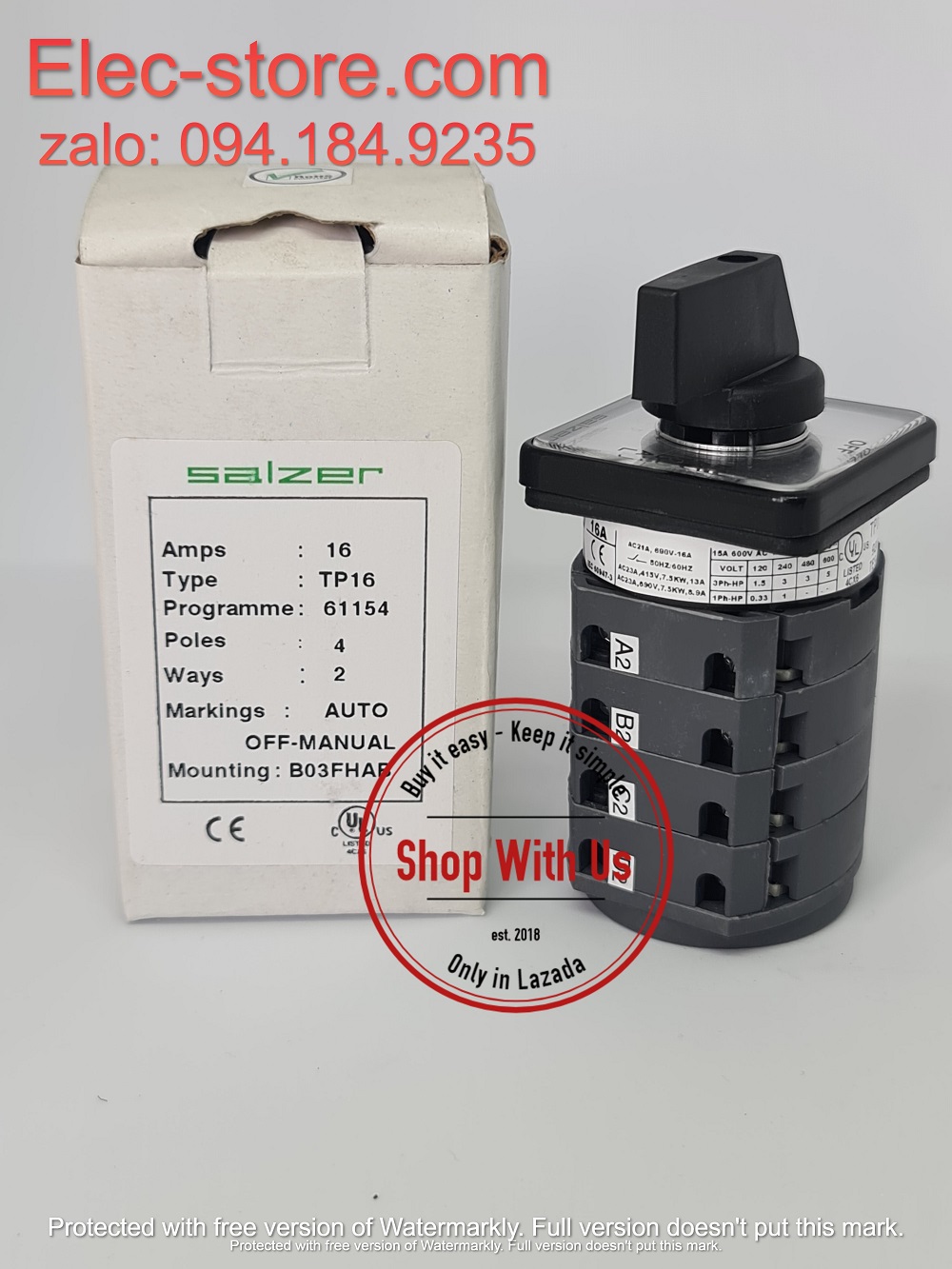 Công tắc xoay Auto/Man Salzer TP16 61154 | 16A, AUTO–OFF–MAN | Shop With Us