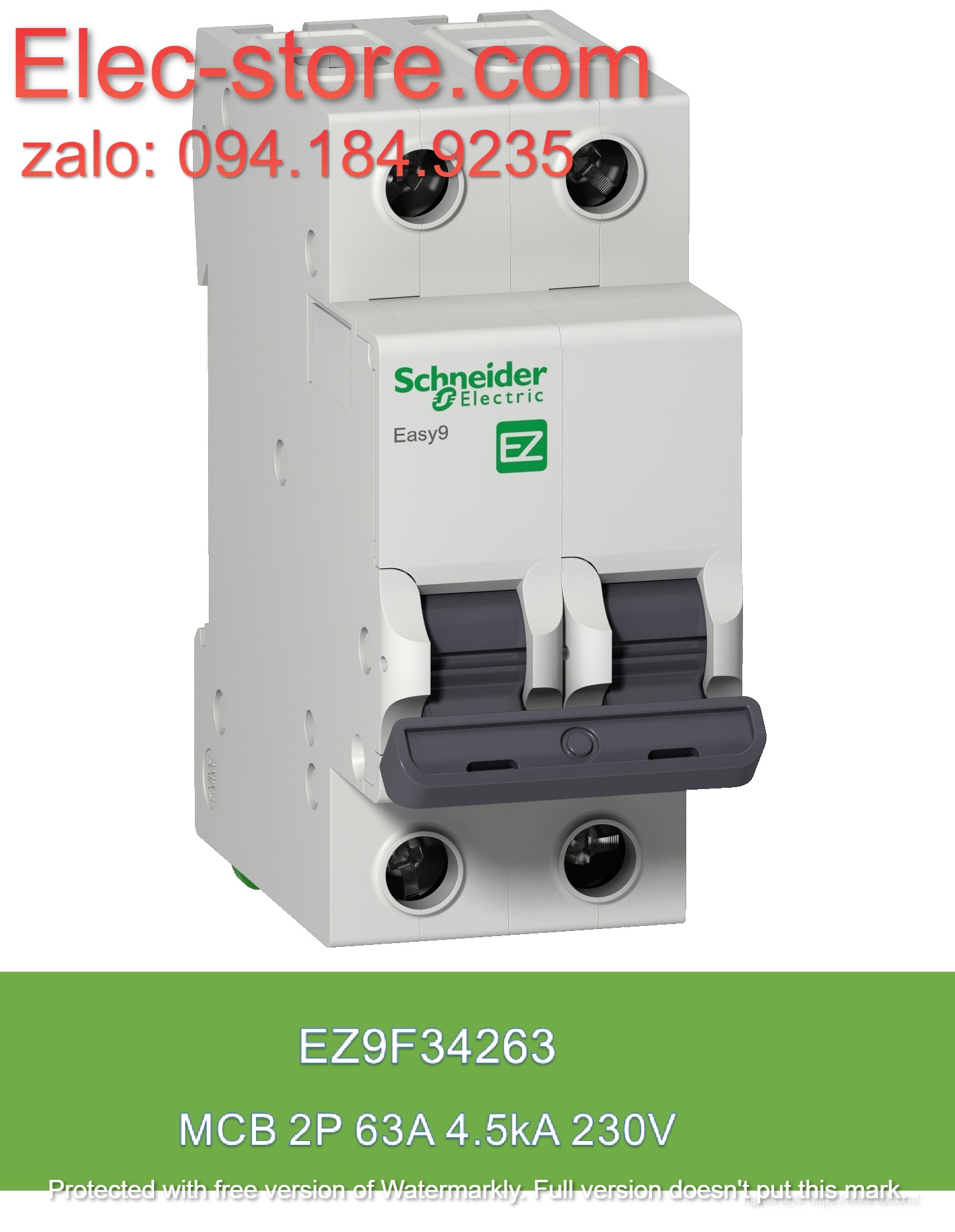 Schneider EZ9F34263 - Easy9 MCB - 2P 63A - C curve - 4500 A - 230 V | Shop With Us