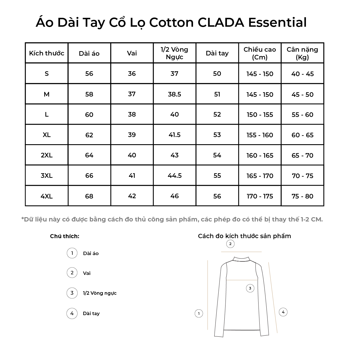 Áo Dài Tay Cổ Lọ CLADA Essential - AE007 | CLADA VIETNAM