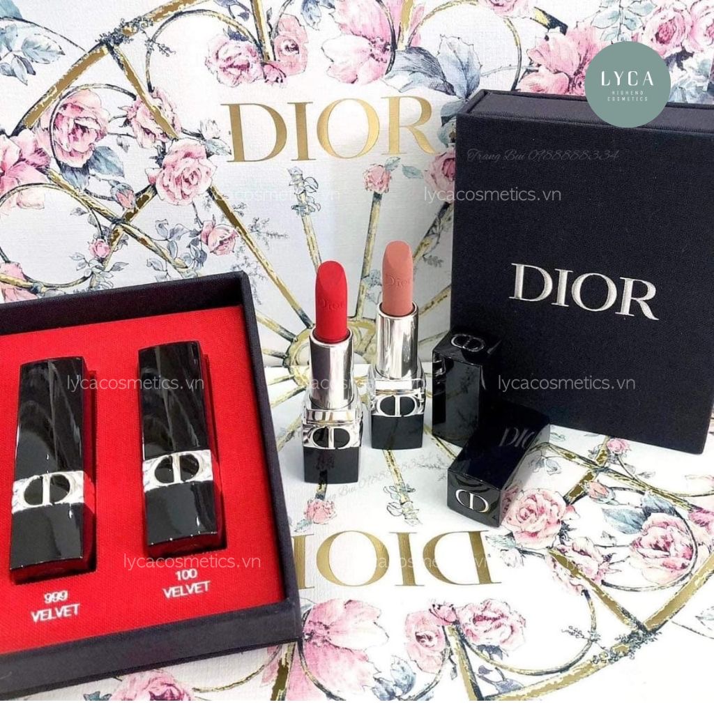 [DIOR] Set Son Dior Rouge Mini Màu 999 Velvet Và 100 Nude Look Matte
