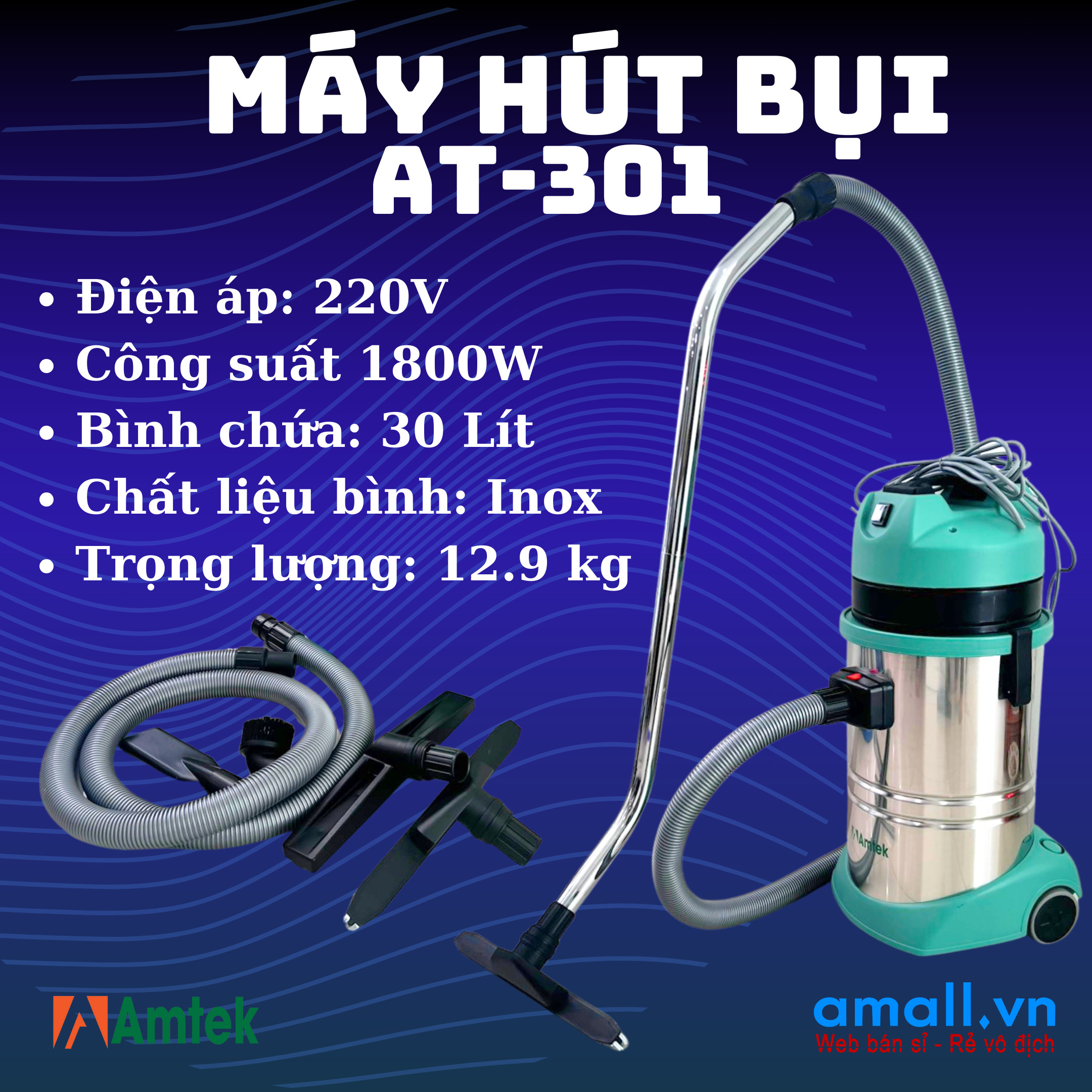Máy hút bụi công nghiệp khô và ướt Amtek AT-301