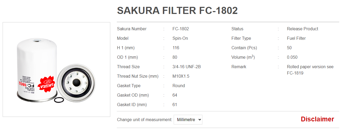 Lọc dầu vặn răng Sakura FC-1802