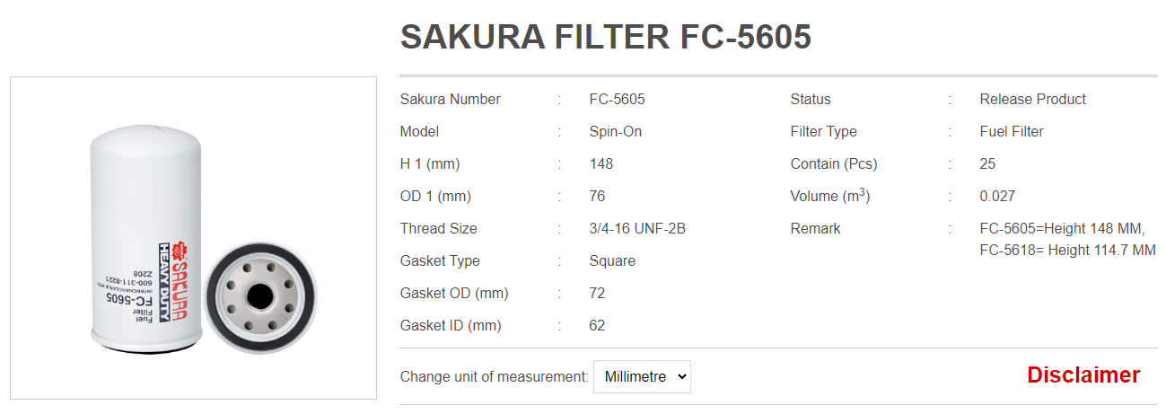 Lọc dầu vặn răng Sakura FC-5605