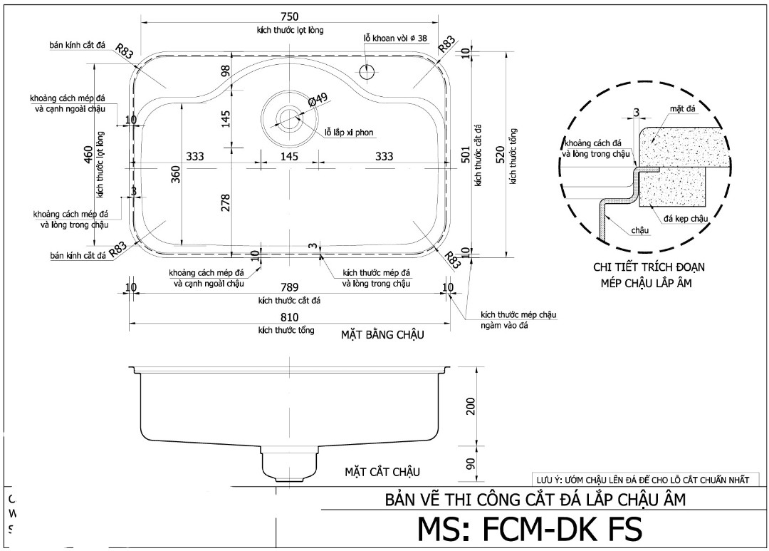 Chậu rửa 1 hố Nhật Bản SHIGERU FCM-DK FS (hố xả liền chậu)/ 07.2025