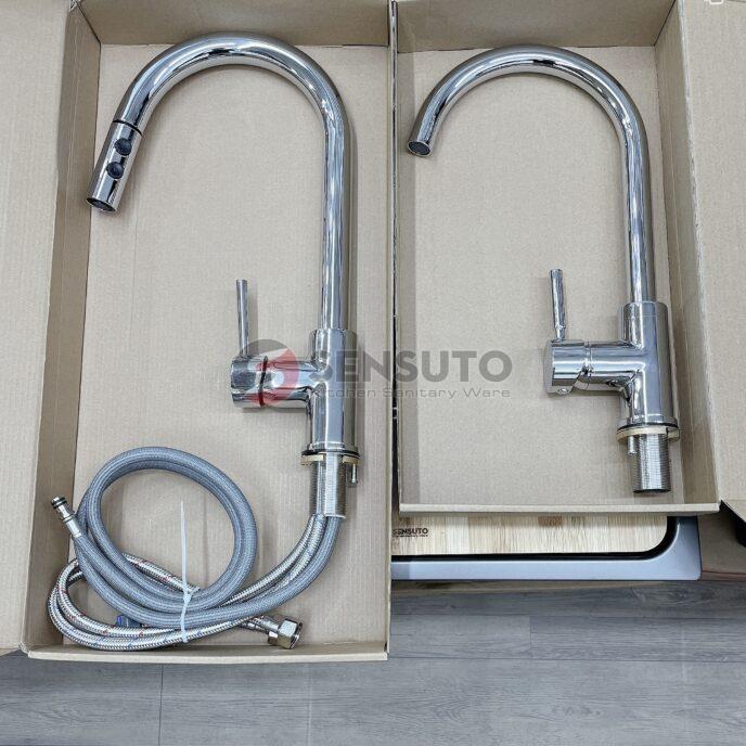 Vòi rửa bát nóng lạnh dây rút Sensuto S7606
