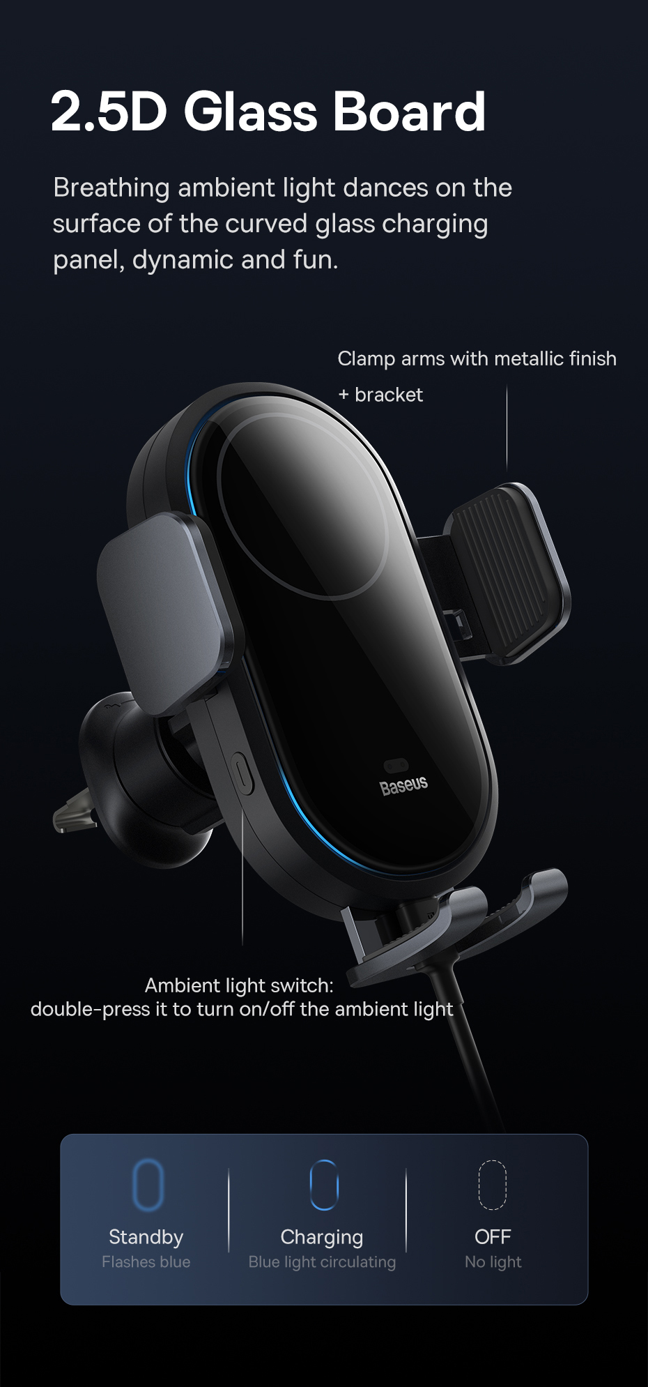 Giá Đỡ Điện Thoại Ô Tô Baseus LightChaser | Kẹp Tự Động, Sạc Không ...