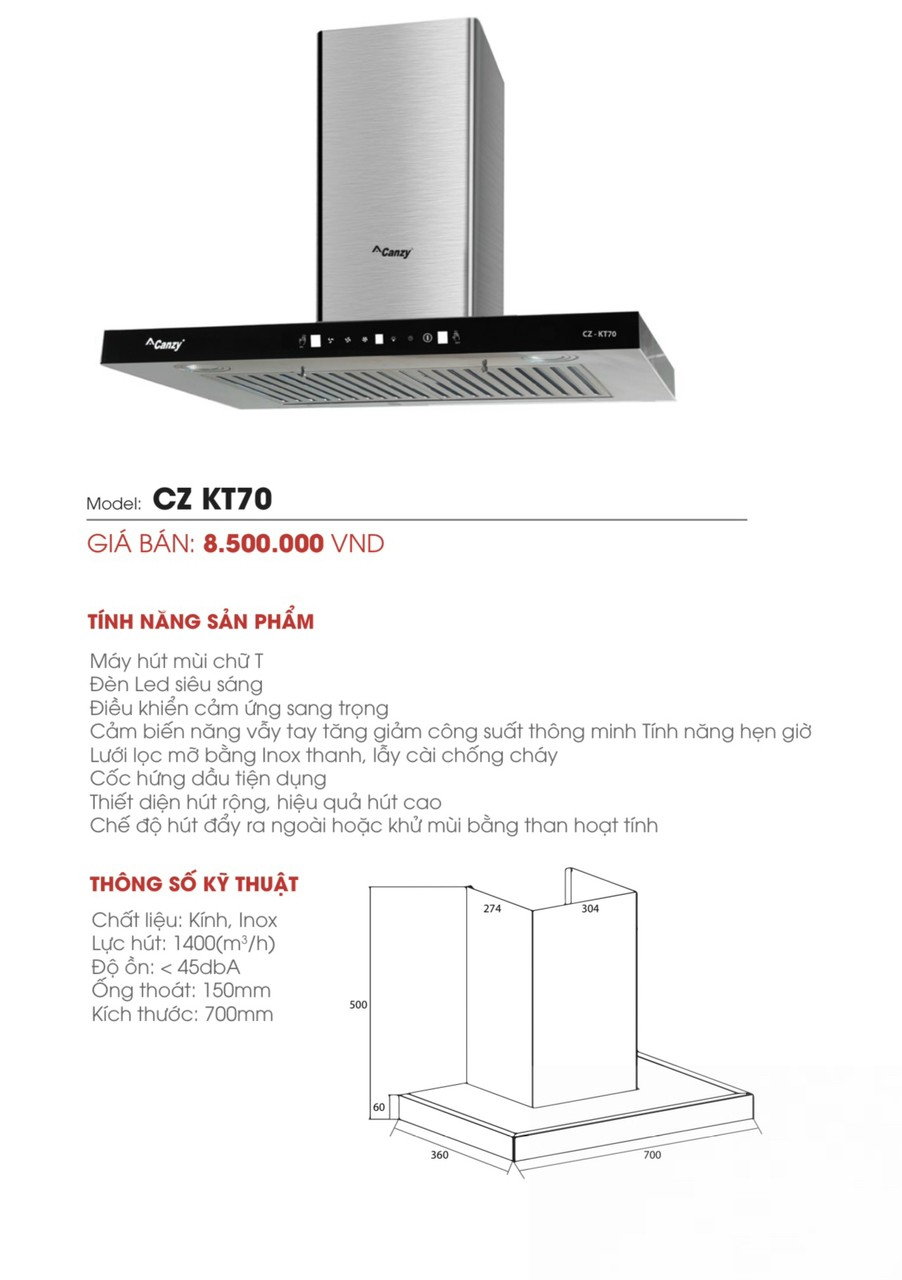 Máy hút mùi Canzy CZ KT70