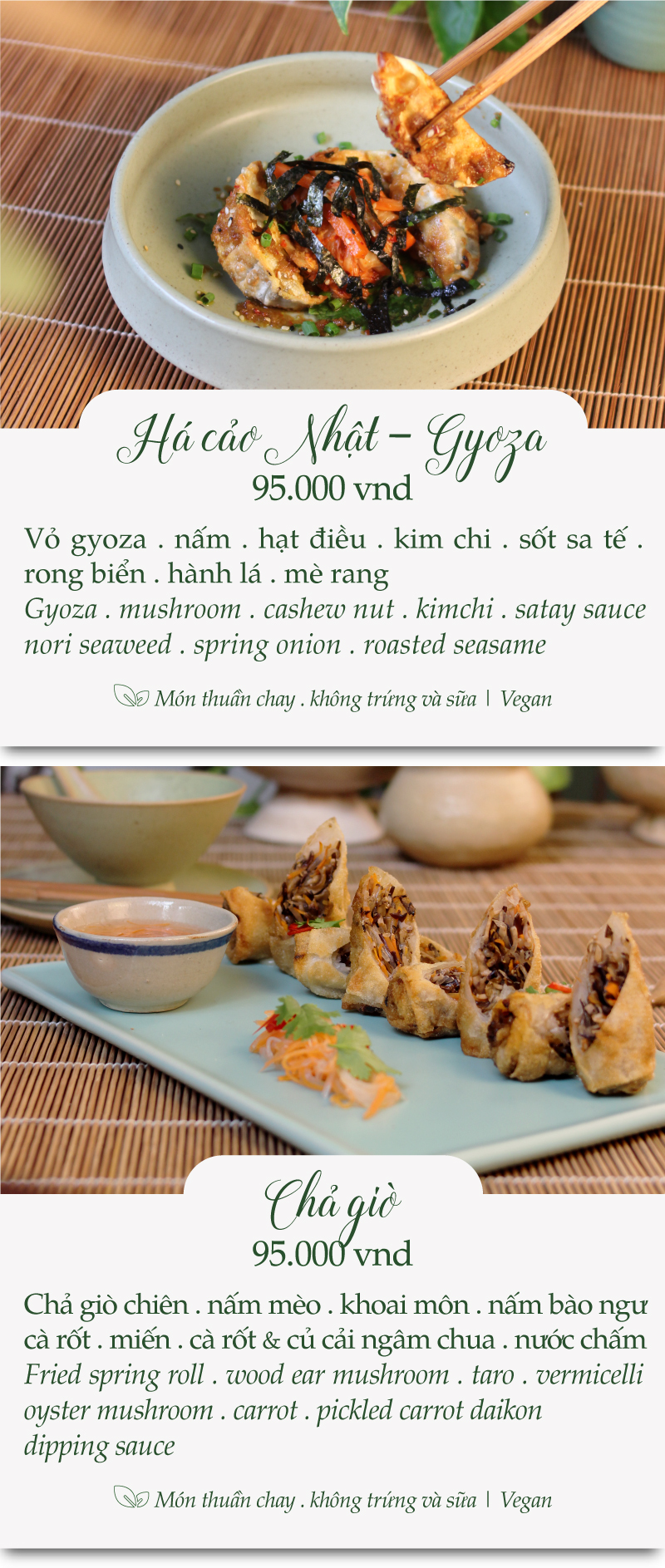 MENU | Đu Đủ Xanh . Vegetarian