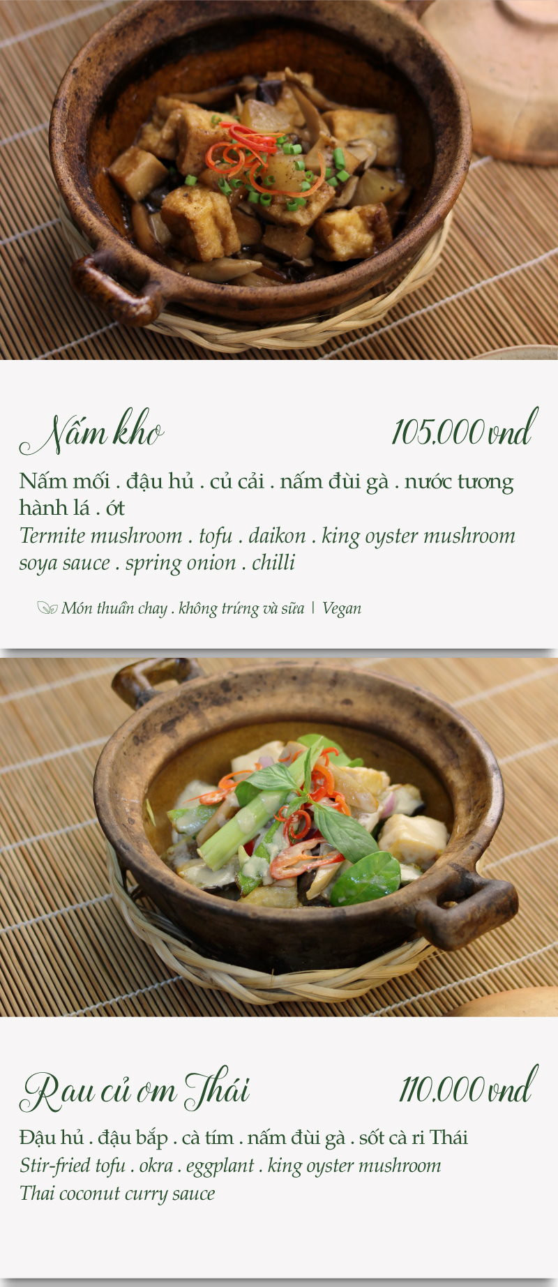 MENU | Đu Đủ Xanh . Vegetarian