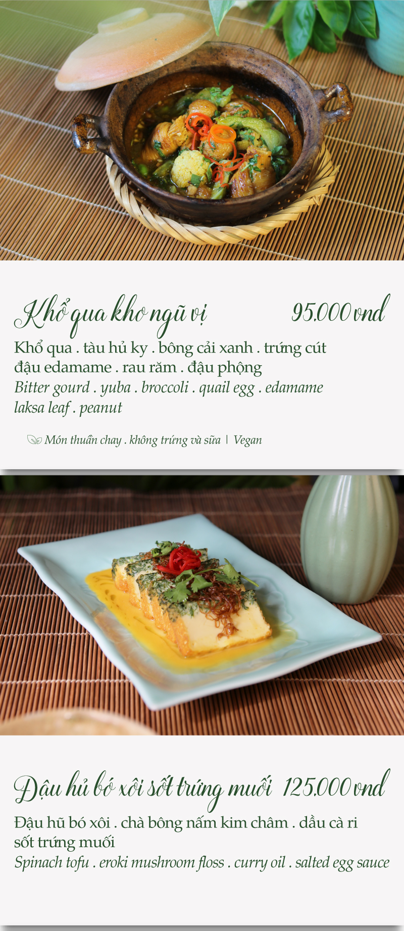 MENU | Đu Đủ Xanh . Vegetarian