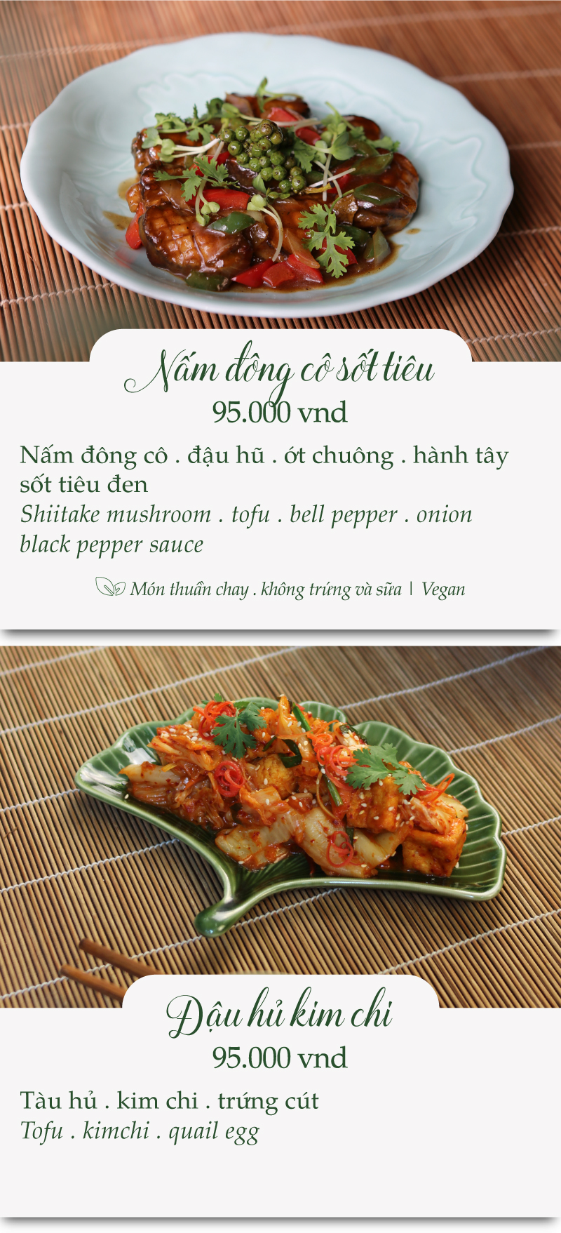 MENU | Đu Đủ Xanh . Vegetarian