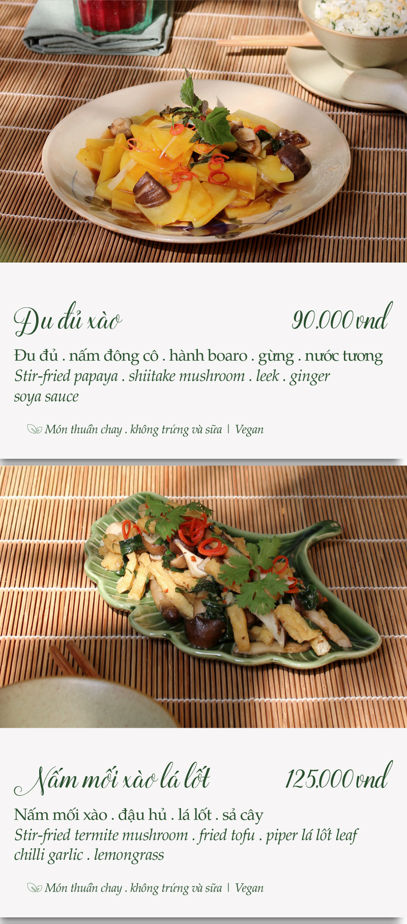 MENU | Đu Đủ Xanh . Vegetarian