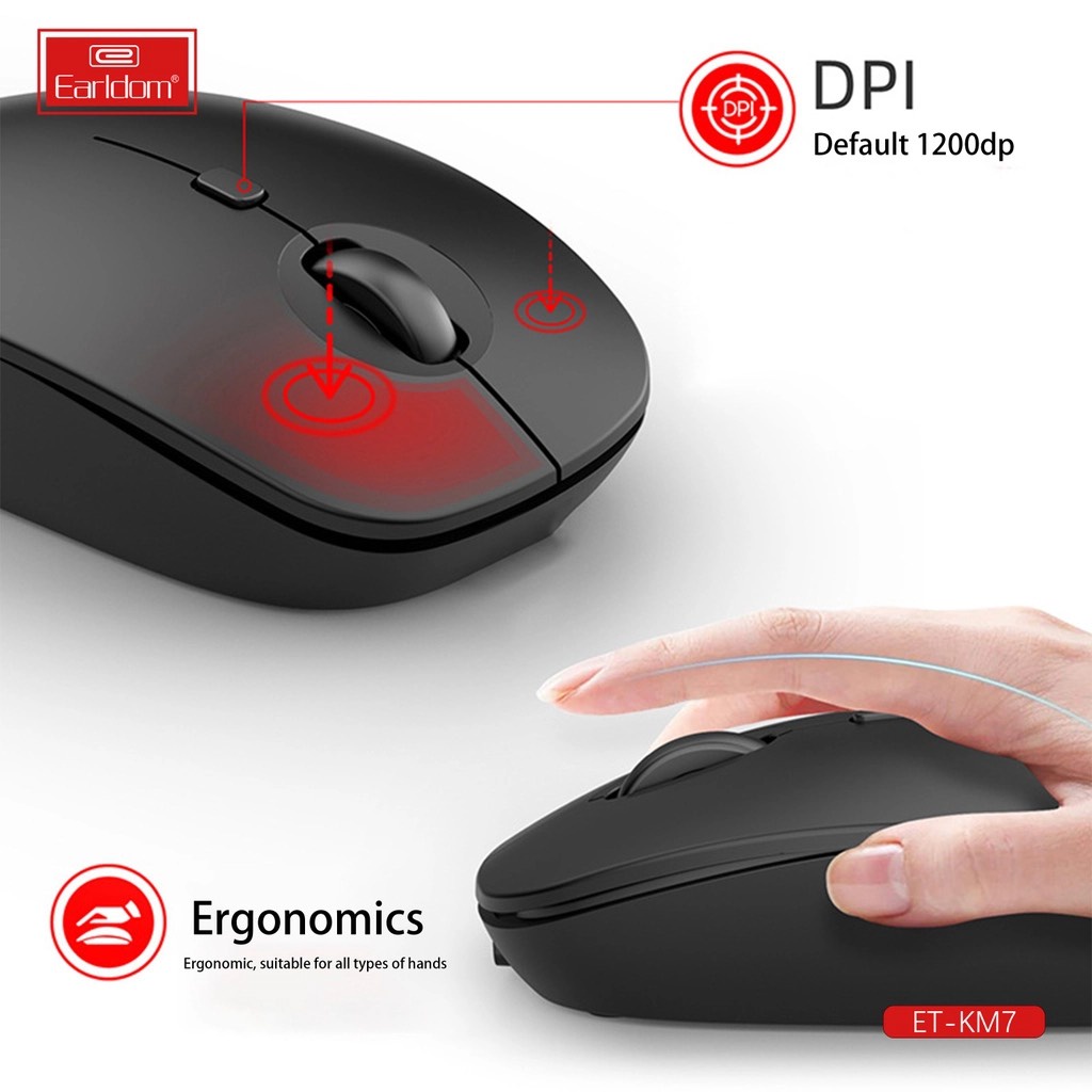 Chuột Máy Tính Không Dây Earldom ET-KM7 1200 DPI di chuyển chuột mượt mà