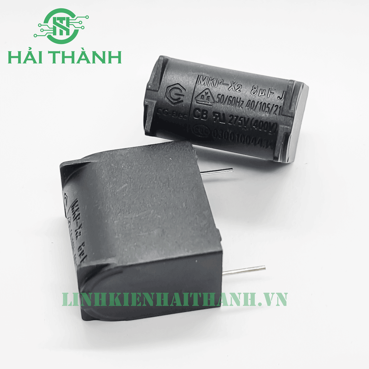 TỤ 8UF 275VAC 400VDC LOẠI ĐỨNG MÀU ĐEN, CHÍNH HÃNG CG