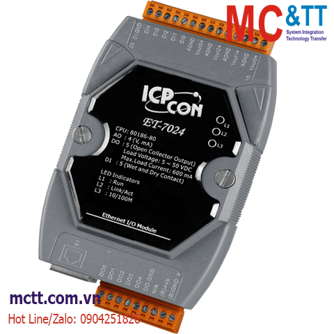 Module Ethernet Modbus TCP 4 kênh AO + 5 kênh DI + 5 kênh DO ICP DAS ET-7024 CR | MC&TT Co., Ltd