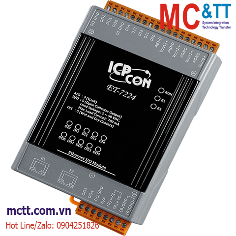 Module 2 cổng Ethernet Modbus TCP 4 kênh AO + 5 kênh DI ICP DAS ET-7224 CR | MC&TT Co., Ltd