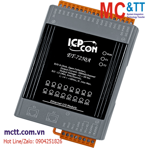 Module 2 cổng Ethernet Modbus TCP 12 kênh DI + 6 kênh DO ICP DAS ET-7250A CR | MC&TT Co., Ltd