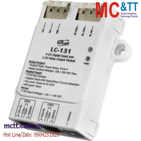 Module RS-485 Modbus RTU 3 kênh DI + 1 kênh Relay ICP DAS LC-131 CR | MC&TT Co., Ltd
